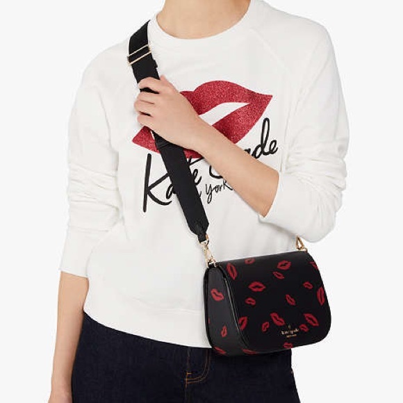kate spade | Bags | Kate Spade Madison Lip Toss Saddle Bag Black Multi ...